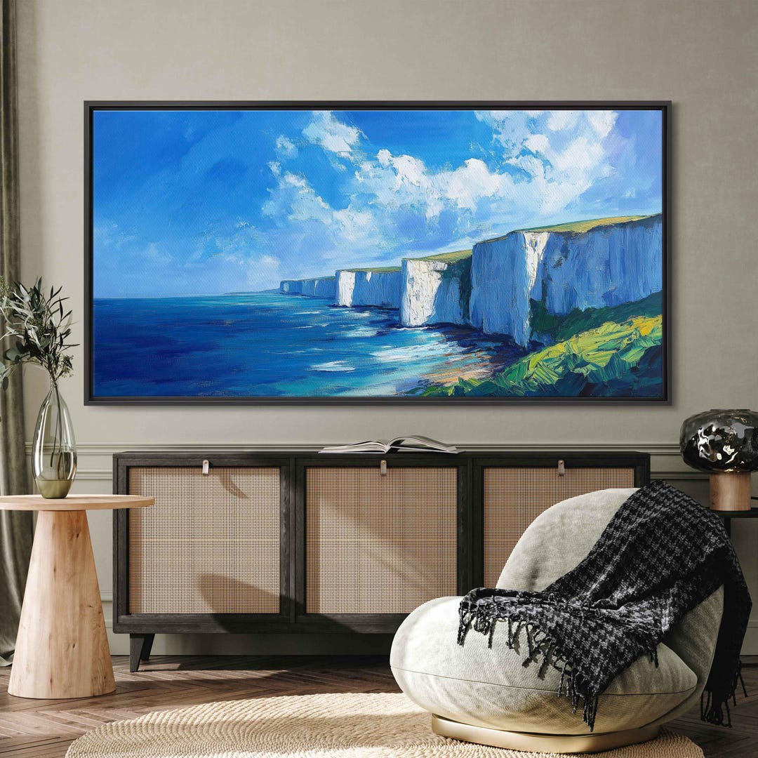 White Cliffs of Dover, Wall Art Canvas Print, Sunlit Seascape, Coastal ...