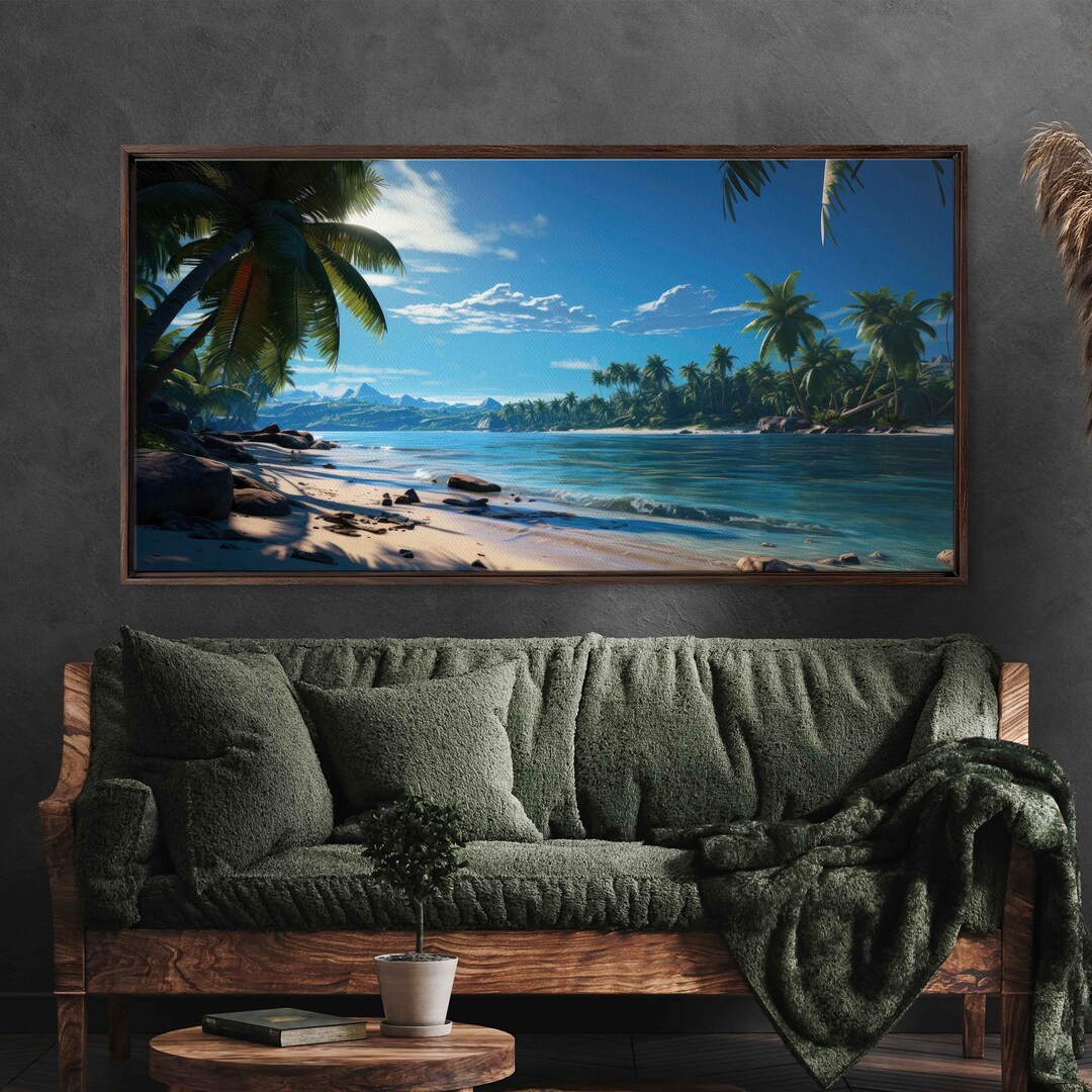 Tropical Paradise Palm Trees Blue Water Beach Wall Art Canvas Print ...