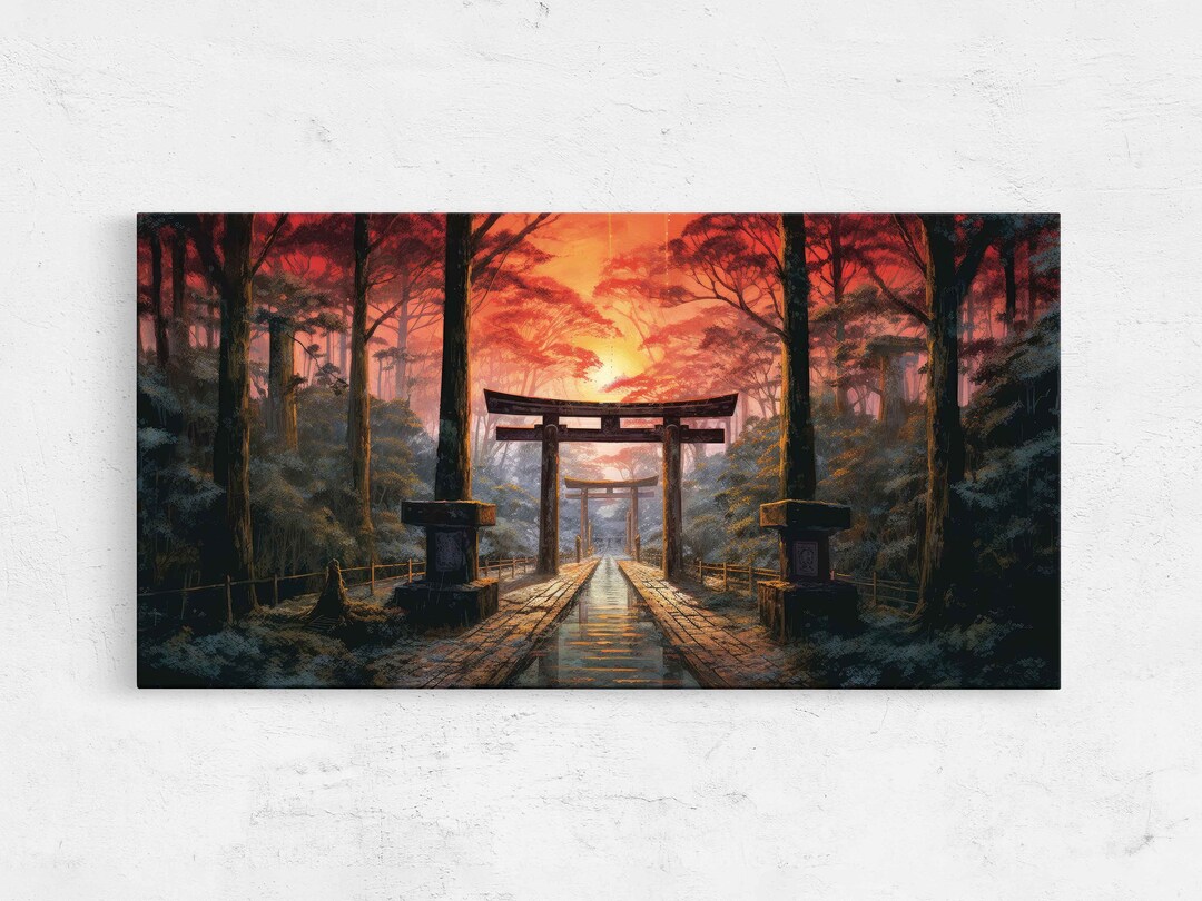 Japanese Shinto Shrine Oil Painting Framed Canvas Print - Etsy
