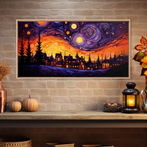 Starry Night Van Gogh Inspired Halloween Wall Art Canvas Print, Spooky ...