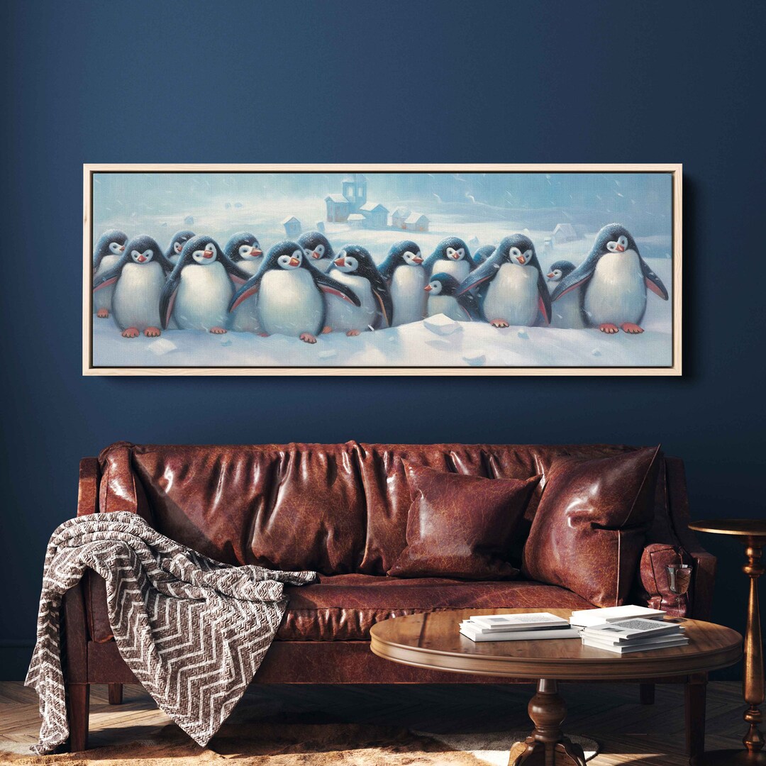 Cute Penguins Panoramic Wall Art Painting, Digital Print on Canvas ...