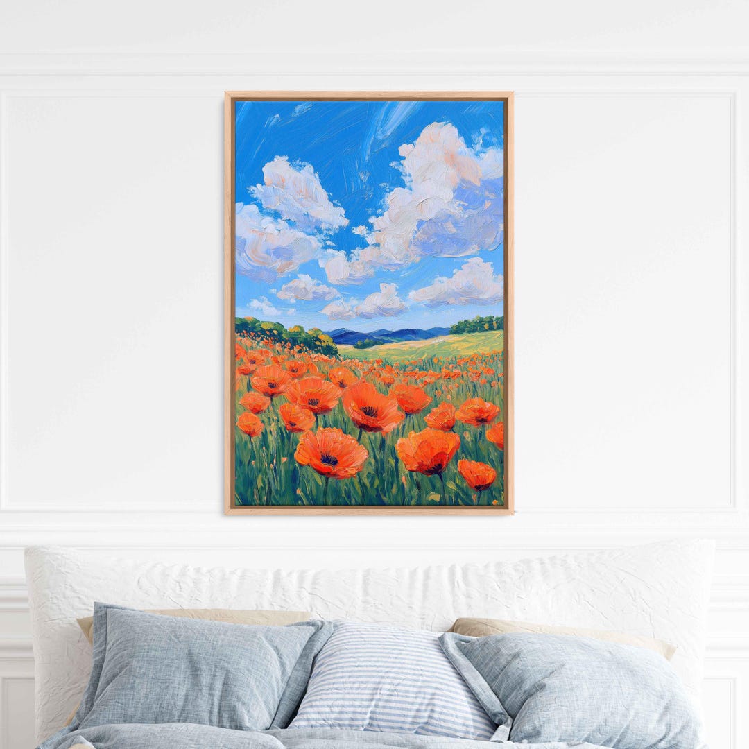 Blooming Poppy Fields, Wall Art Canvas Print, Vibrant Spring Landscape ...