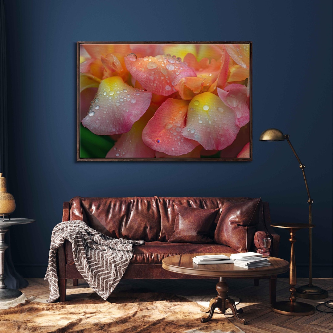 Delicate Flower Bouquet, Wall Art Canvas Print, Morning Dew, Vibrant ...
