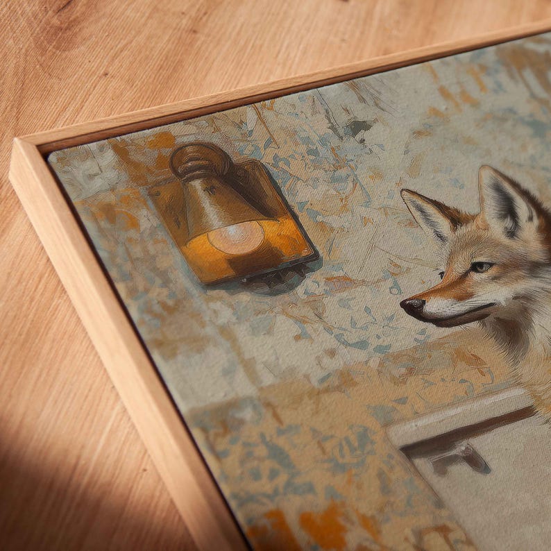Coyote Sitting on Toilet in Vintage Bathroom Wall Art Canvas Print ...