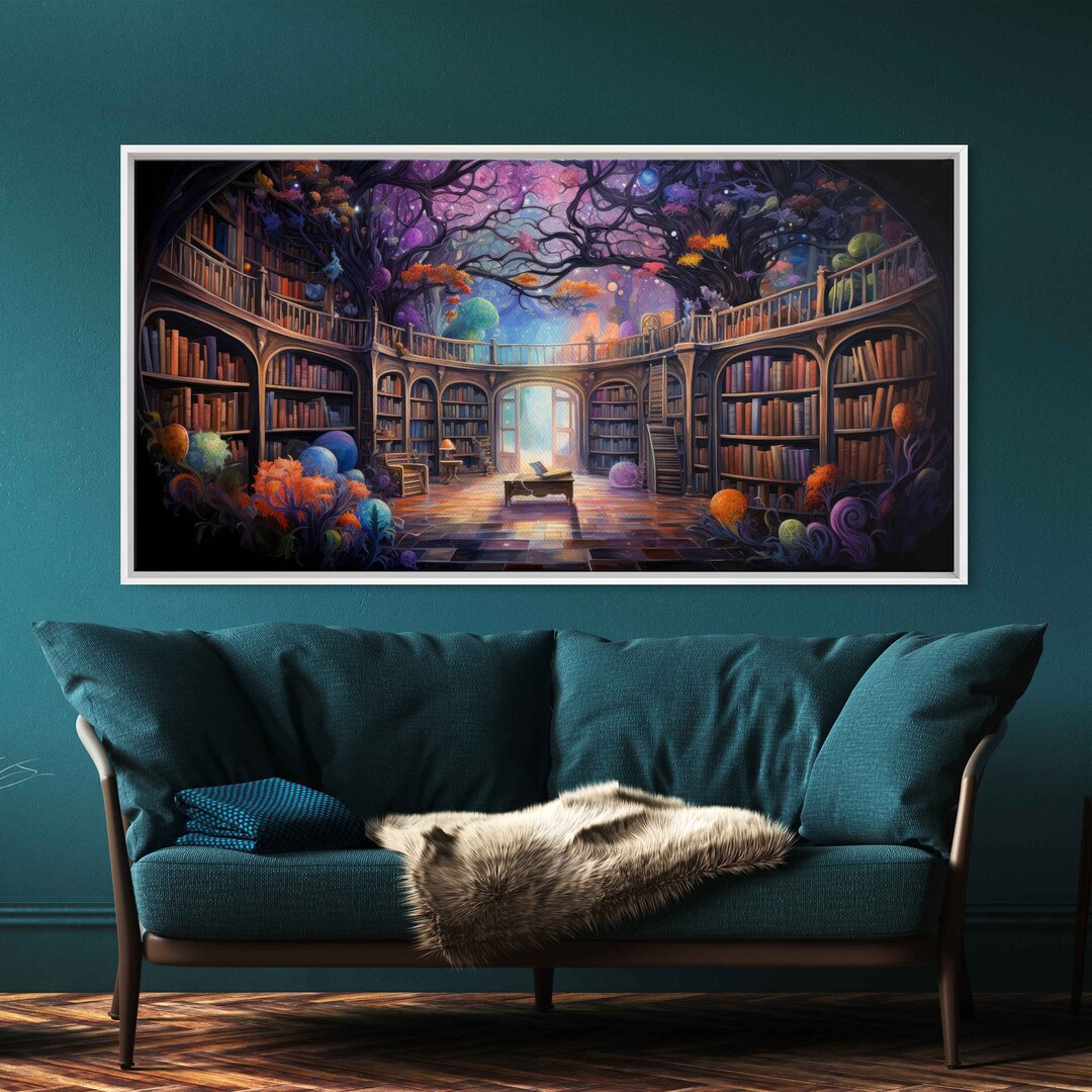 Magical Enchanted Library, Tree of Knowledge, Fantasy Art, Canvas Wall ...
