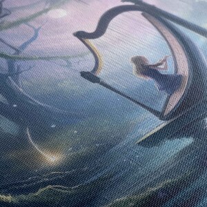 Fairy Playing A Harp in Enchanted Forest, Framed Canvas Print, Fantasy ...