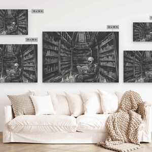 Skeleton in Library Reading by Candlelight Ink Art Painting Wall Art ...