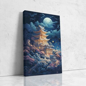 Enchanted Japanese Building, Kirigami Craft Paper Art on Canvas, Ready ...