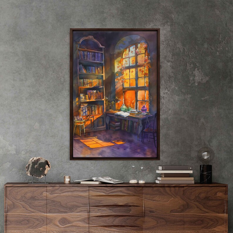 Whimsical Witches Magical Library With Light Shining Through Glass ...