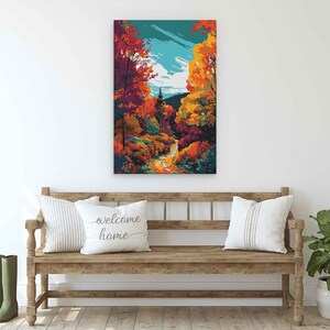Vibrant Autumn Pop Art Landscape, Digital Illustration on Canvas, Fall ...