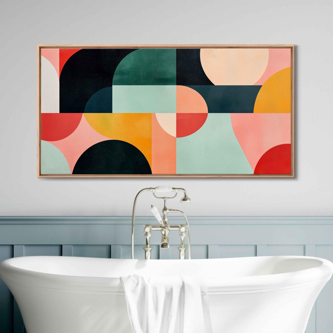 Abstract Geometric Patterns, Wall Art Canvas Print, Bold Pastel Colors ...