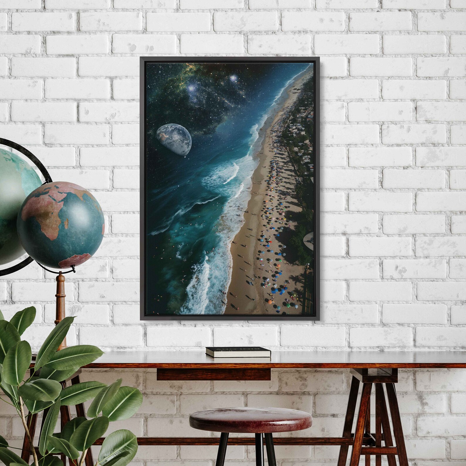 Overview of Earth From Space and Beach Shore Wall Art Canvas Print ...