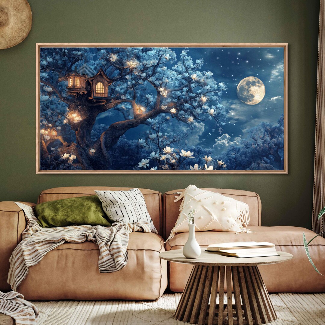 Surreal Treehouses Under Ethereal Moon, Wall Art Canvas Print - Etsy