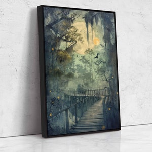 Creaky Old Wooden Bridge Spanning Over Misty Swamp Wall Art Canvas ...