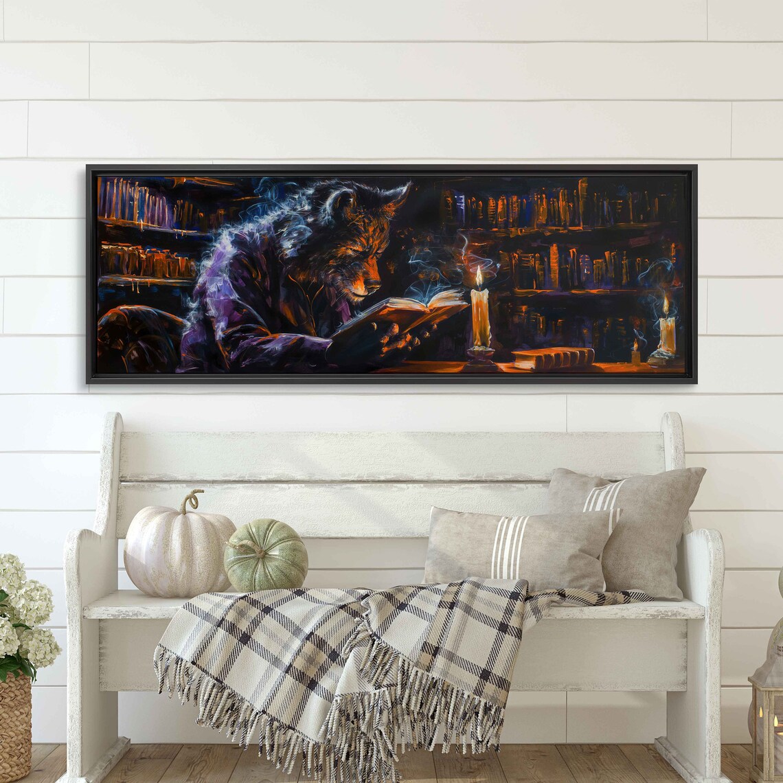 Werewolf Reading Book in Haunted Library by Candlelight Wall Art Canvas ...
