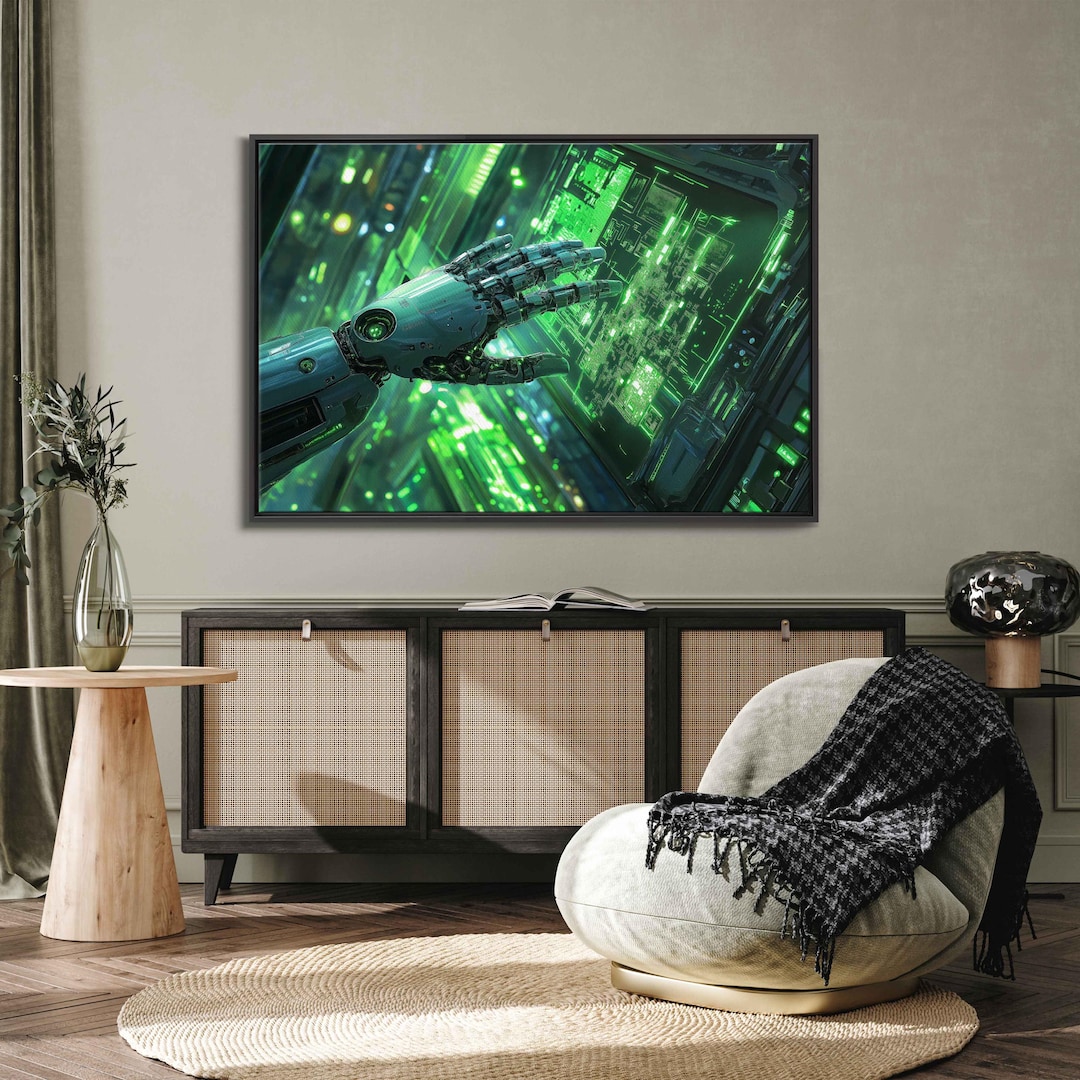 Advanced Robotic Hand, Wall Art Canvas Print, Glowing Circuits, High ...