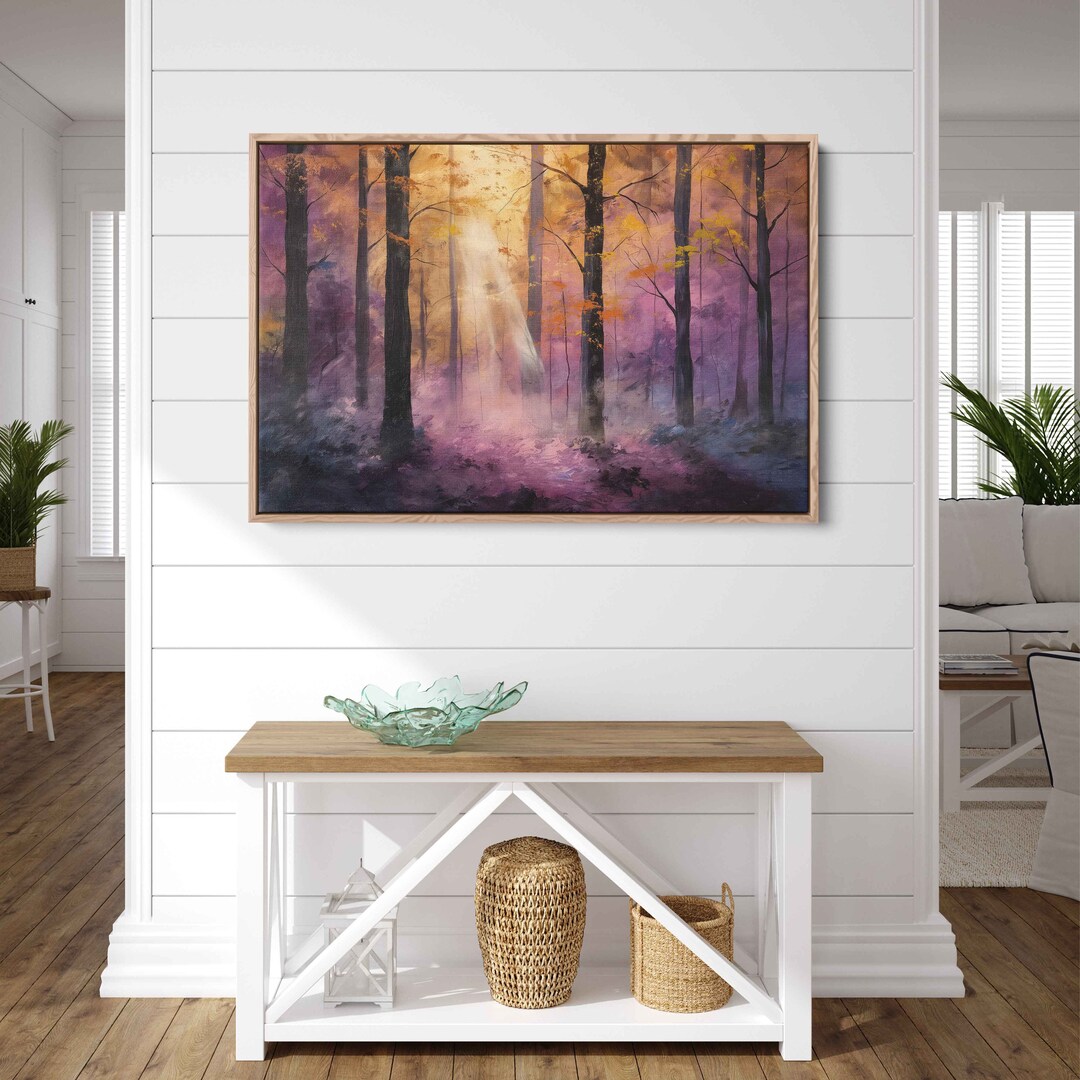Acrylic Colorful Forest Painting Wall Art Canvas Print, Lush Wooded ...