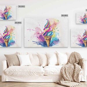 Pop Art Ice Cream Cone Watercolor Wall Art Canvas Print, Trendy ...