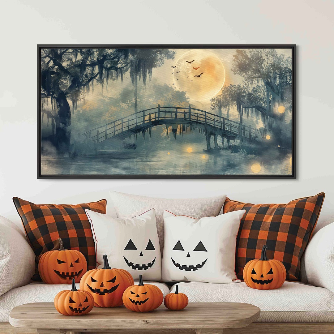 Creaky Old Wooden Bridge Spanning Over Misty Swamp Wall Art Canvas ...