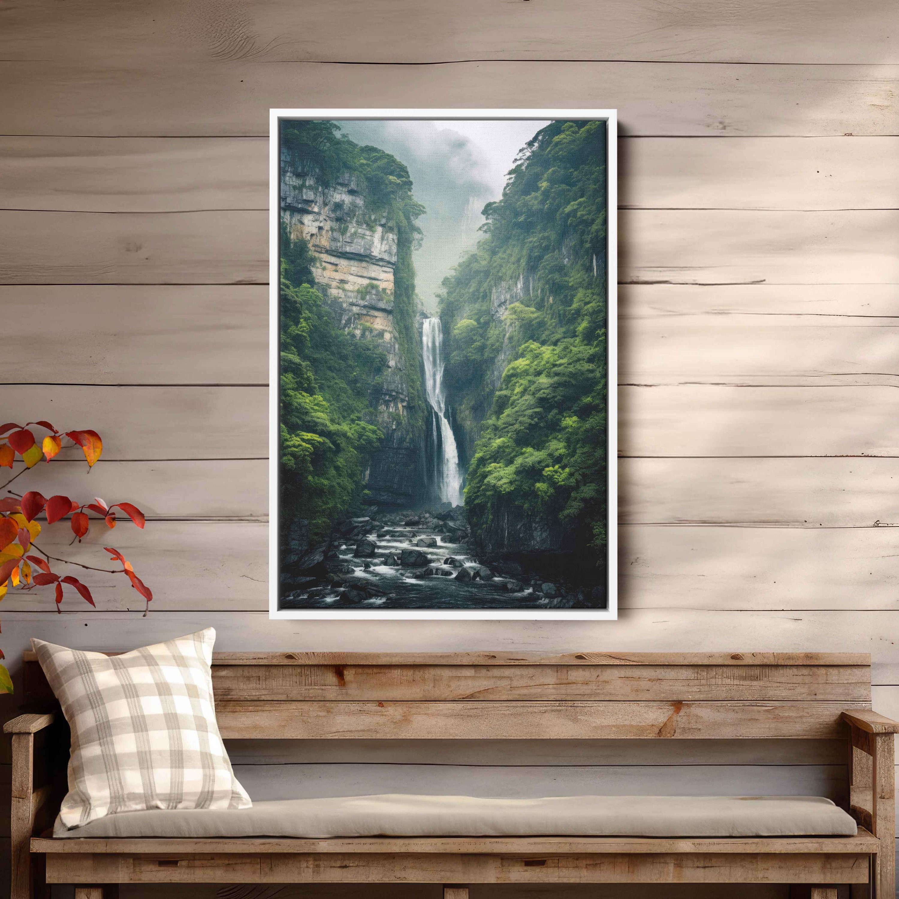 Towering Waterfall Over Rugged Cliffs Wall Art Ready to Hang, Cliffside ...