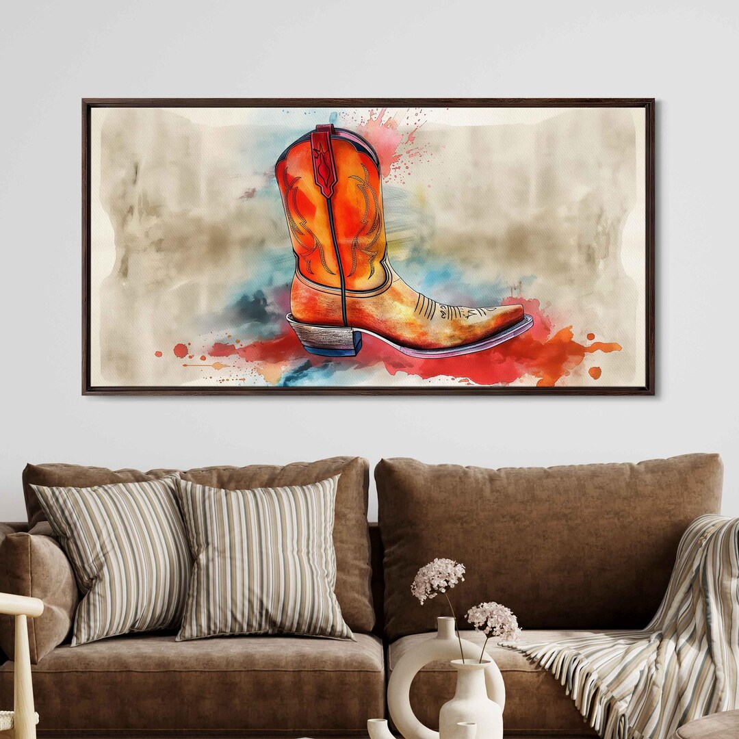 Pop Art Cowboy Boot Watercolor Wall Art Canvas Print, Trendy Painting ...