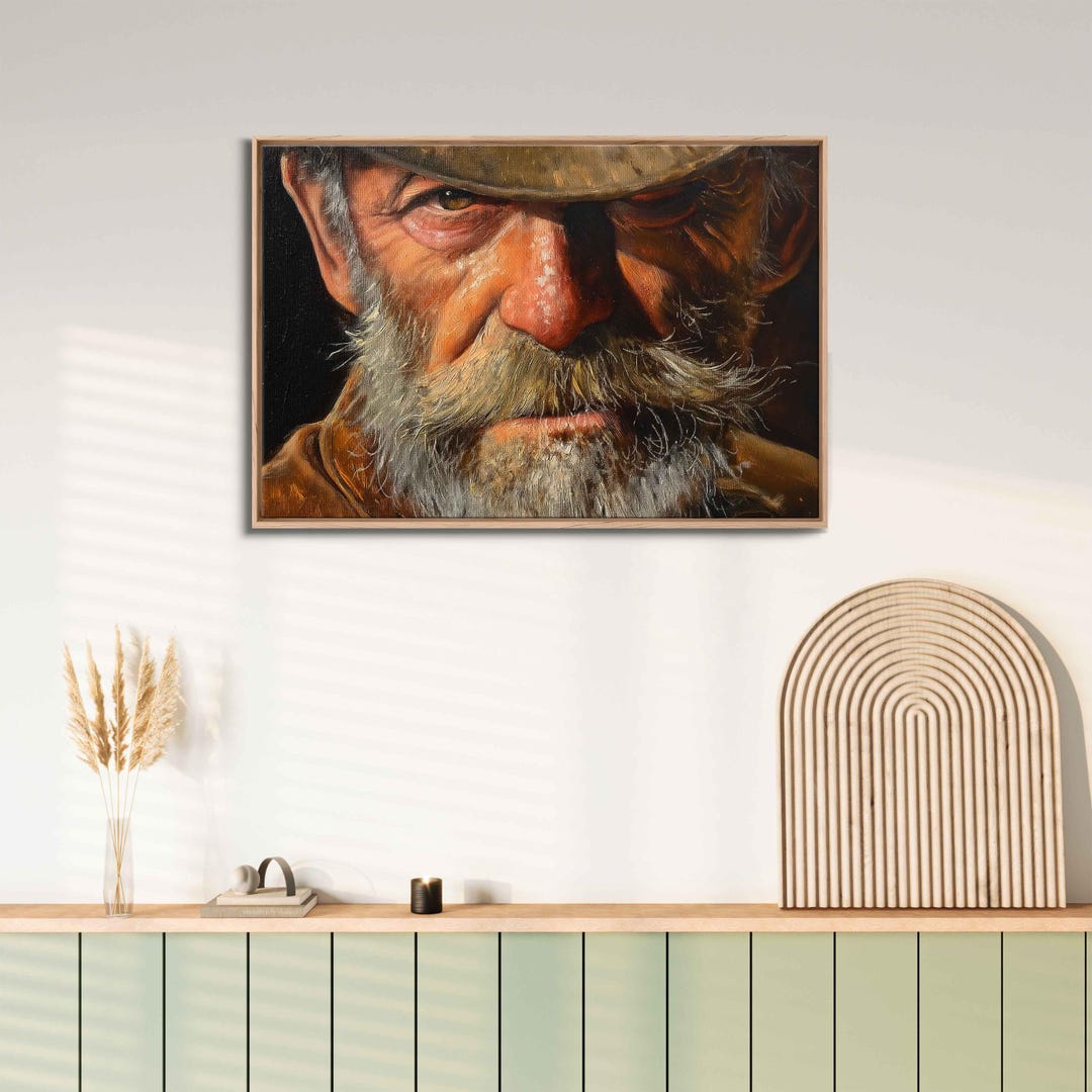 Cowboy Closeup Portrait Acrylic Wall Art Canvas Print, Realistic ...