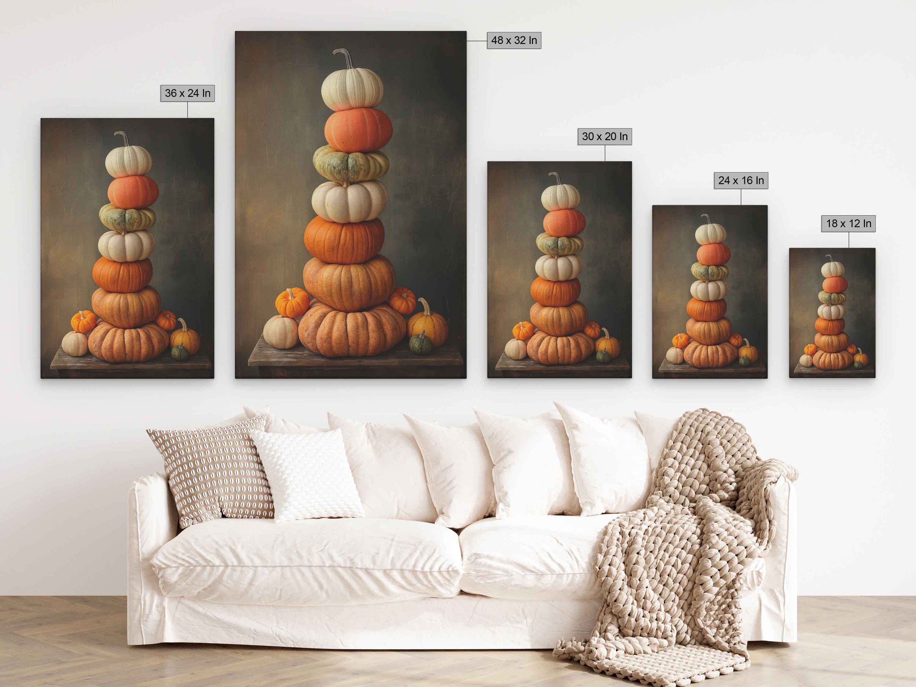 Stack of Different Sized Pumpkins Photo Wall Art Canvas Print, Fall ...