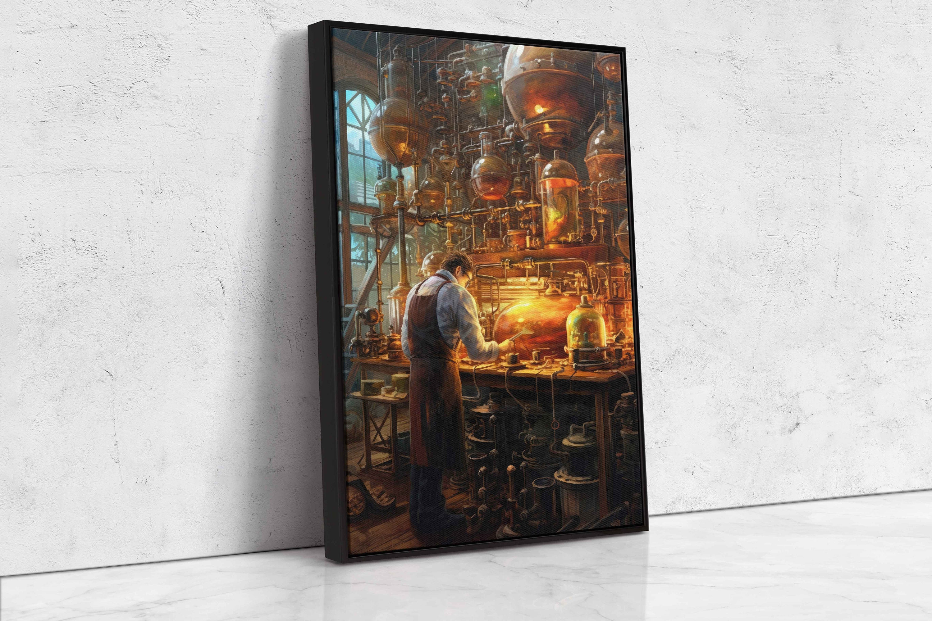 Steampunk Science Lab Experiments Framed Canvas Print Ready - Etsy