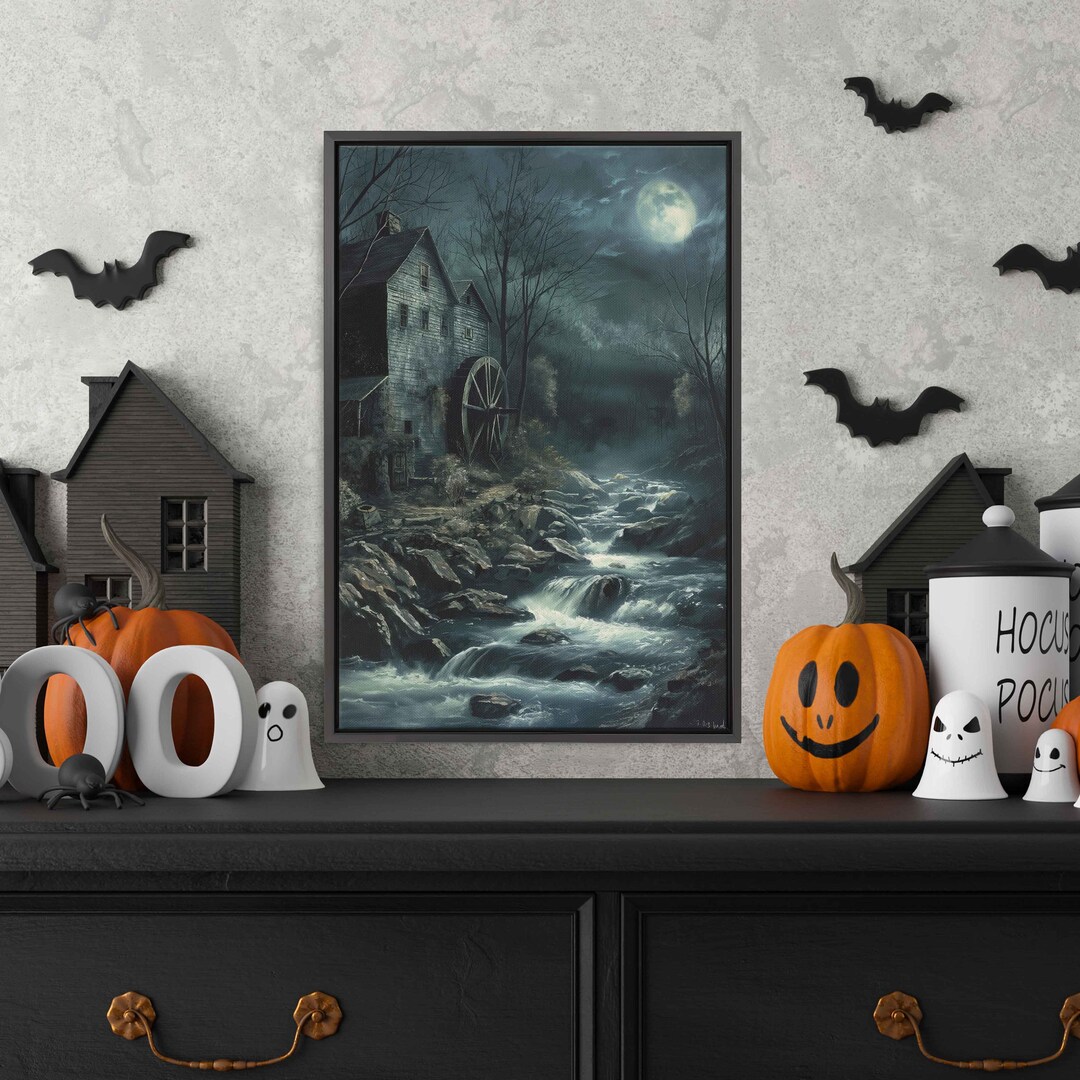 Spooky Old Haunted Mill With Waterwheel Wall Art Canvas Print, Flowing ...