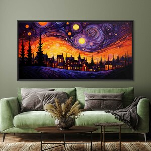 Starry Night Van Gogh Inspired Halloween Wall Art Canvas Print, Spooky ...