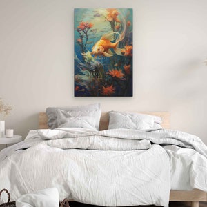 Sad Fish Underwater Sea Oil Painting, Framed Canvas Print, Ready to ...