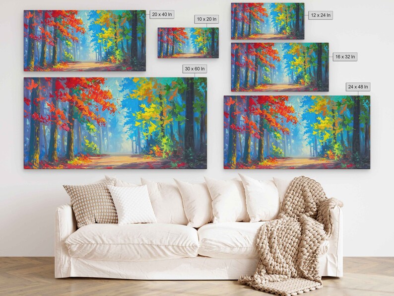 Autumn Forest Landscape With Blue Sky Bright Colors Oil Painting Wall ...