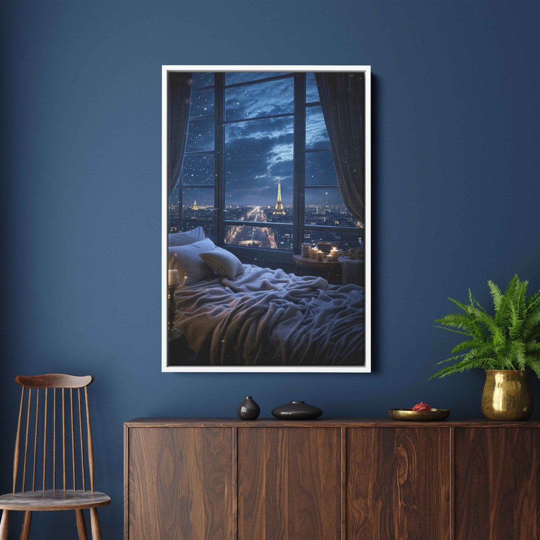 Eiffel Tower Through Window Wall Art Canvas Print, Paris Nightscape ...