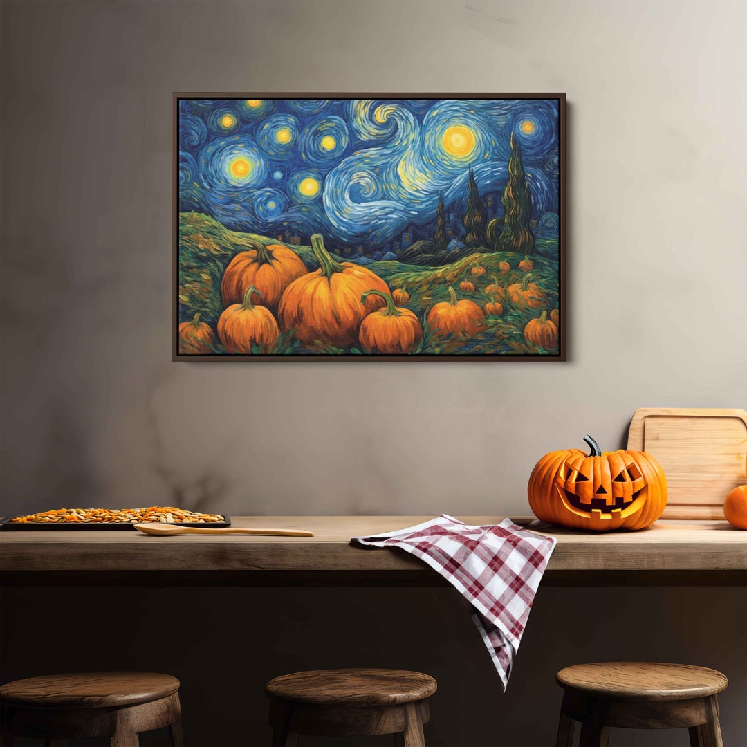 Halloween Starry Night Painting, Canvas Print Reproduction, Ready to ...