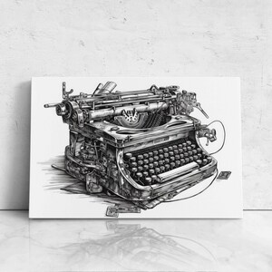 Typewriter Expressionist Pencil Art Drawing, Digital Illustration on ...