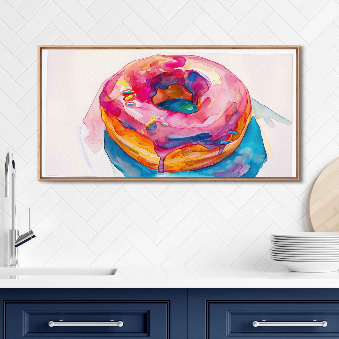 Pop Art Donut Watercolor Wall Art Canvas Print, Trendy Painting, Bright ...