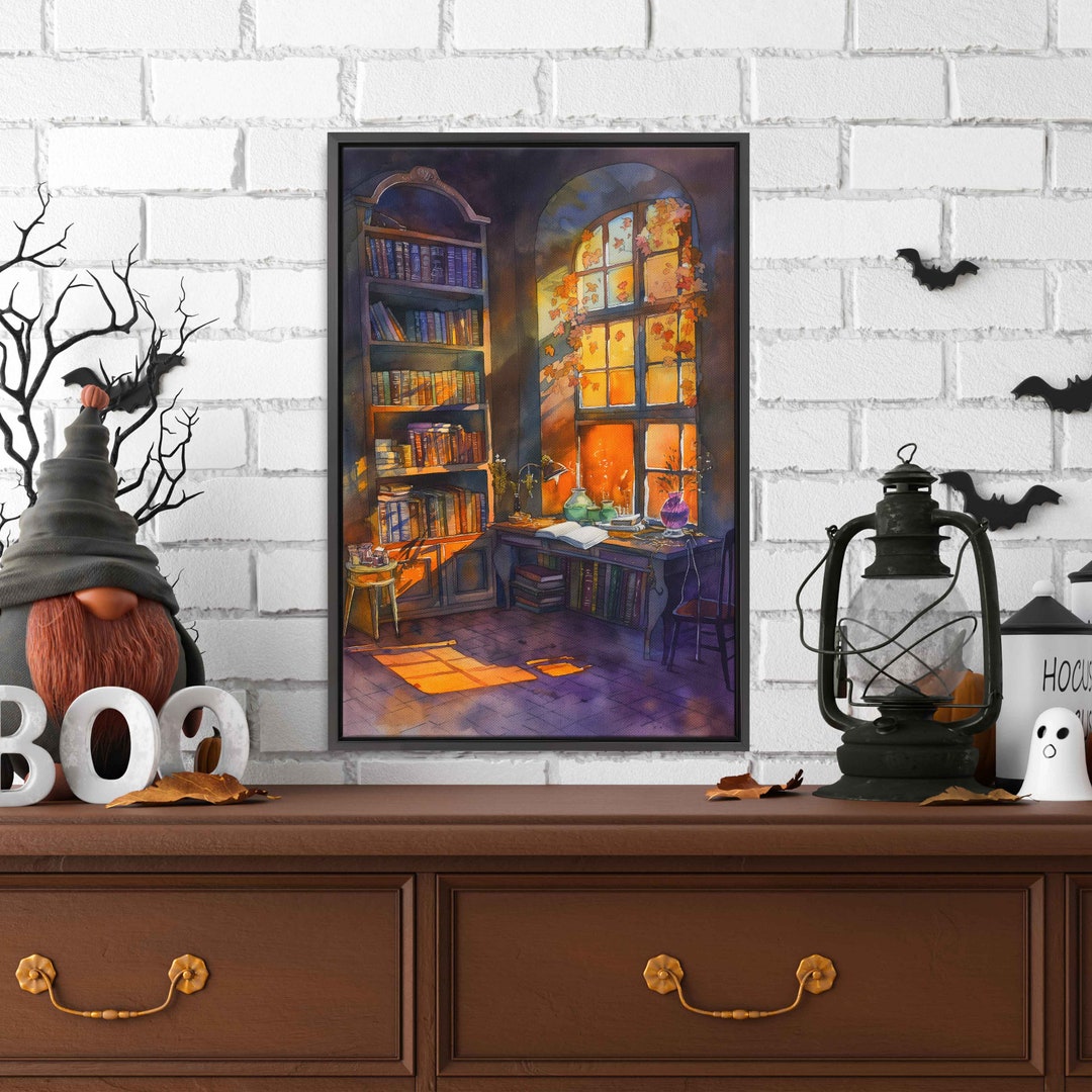 Whimsical Witches Magical Library With Light Shining Through Glass ...