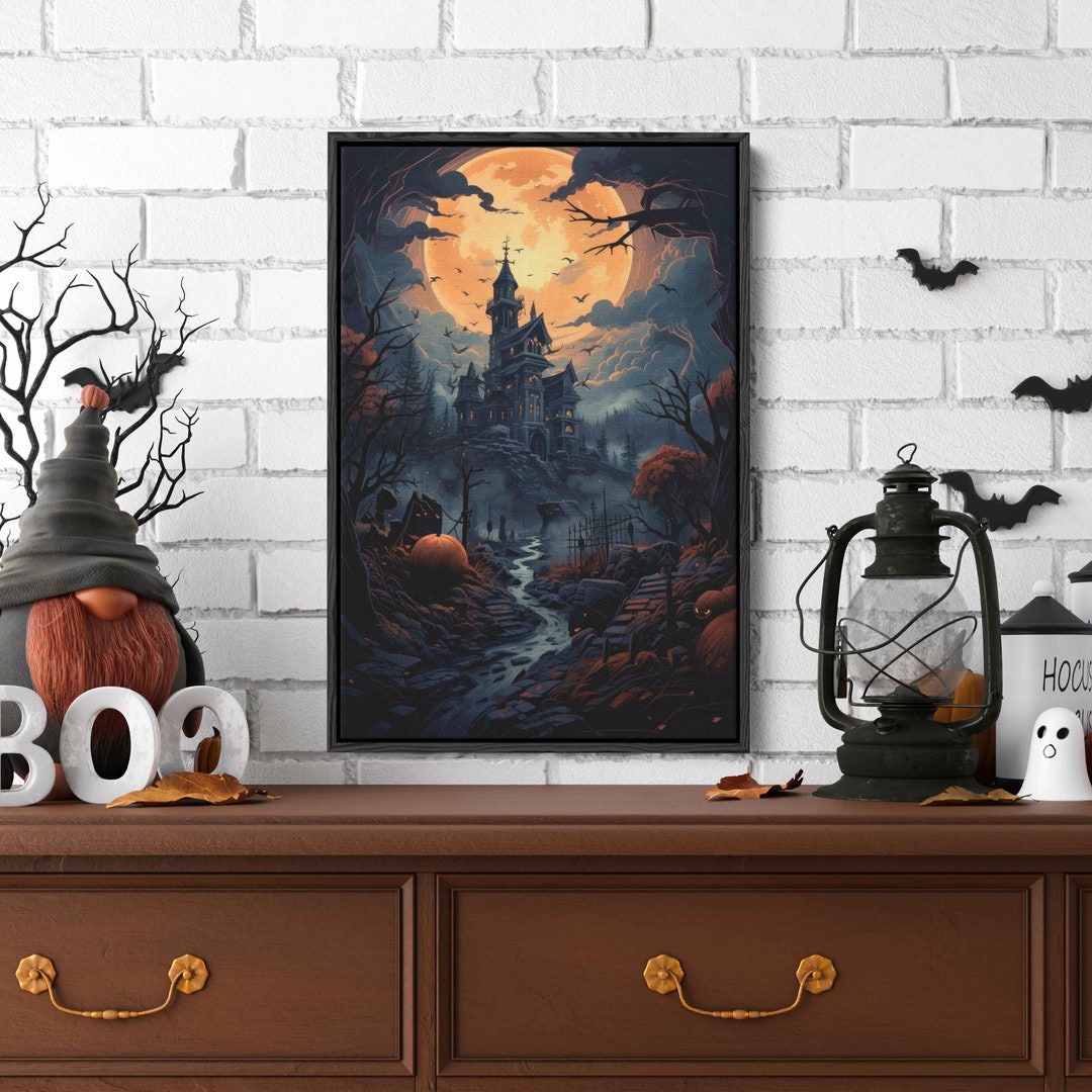 Halloween Moonlit Haunted House, Halloween Art, Spooky Haunted House ...