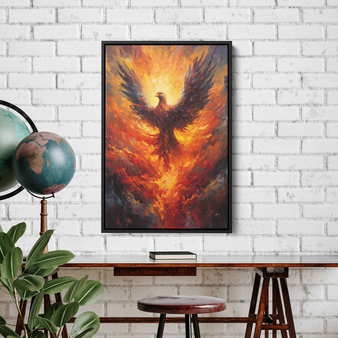 Phoenix Rising Acrylic Painting, Framed Canvas Reproduction Print ...