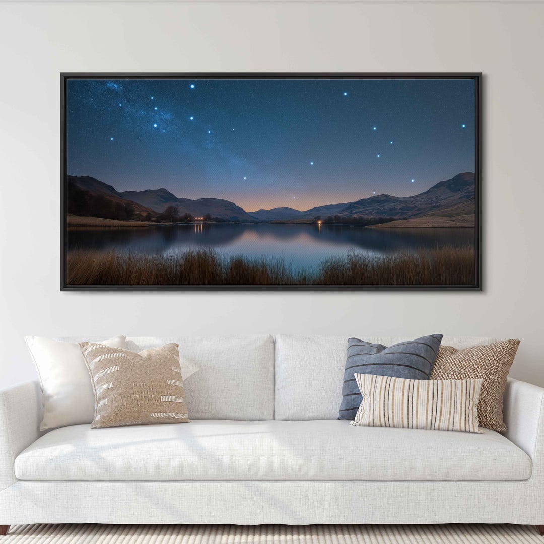 Starry Night Over Mountains, Wall Art Canvas Print, Serene Celestial ...