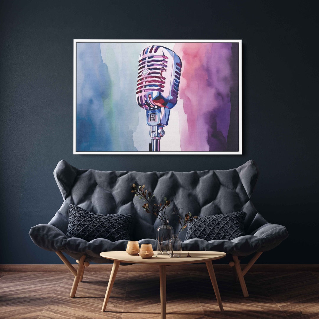 Watercolor Painting of Mic, Framed Canvas Print, Ready to Hang, Gift ...