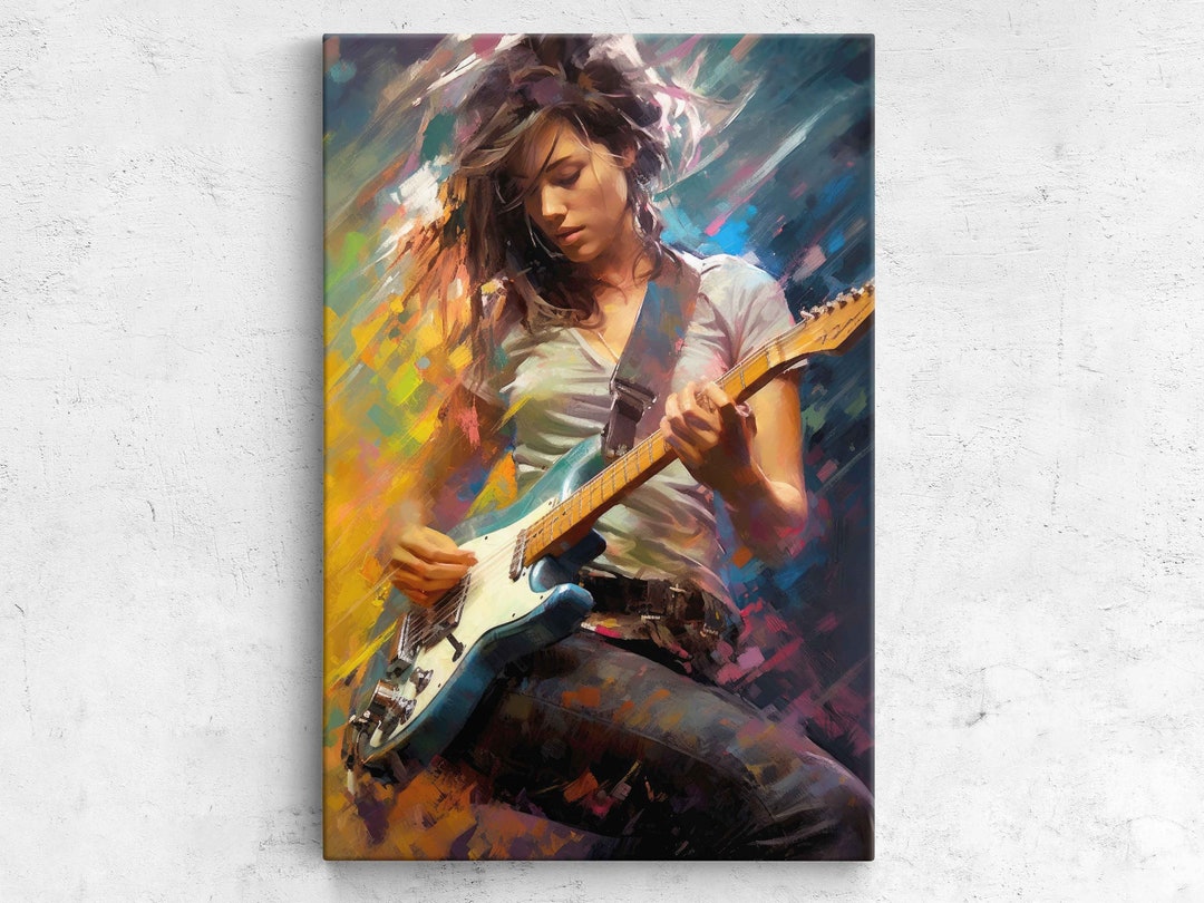 Watercolor Fender Guitar Woman Wall Art Canvas Print Female - Etsy