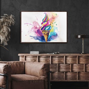 Pop Art Ice Cream Cone Watercolor Wall Art Canvas Print, Trendy ...
