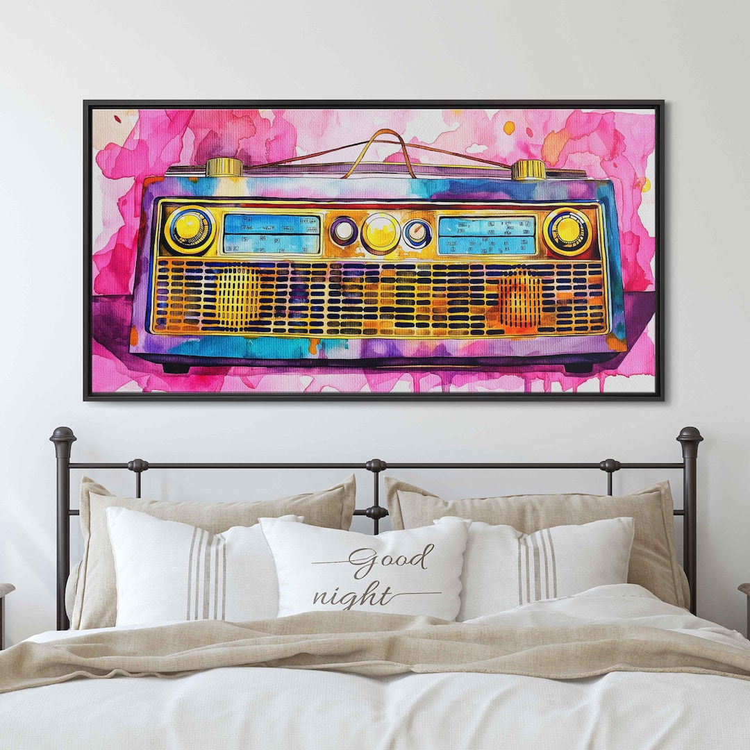 Pop Art Retro Radio Boombox Watercolor Wall Art Canvas Print, Trendy ...