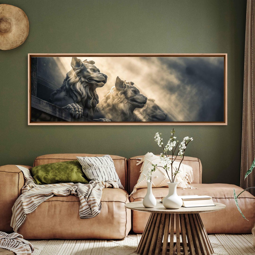 Cerberus Statue Under Dramatic Sunlight Wall Art Canvas Print, Greek ...