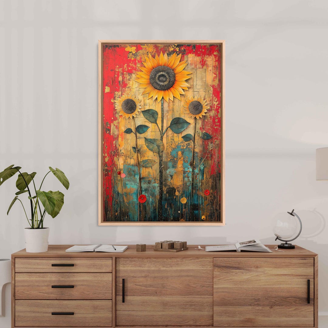 Surreal Sunflower Field, Wall Art Canvas Print, Whimsical Golden Hour ...