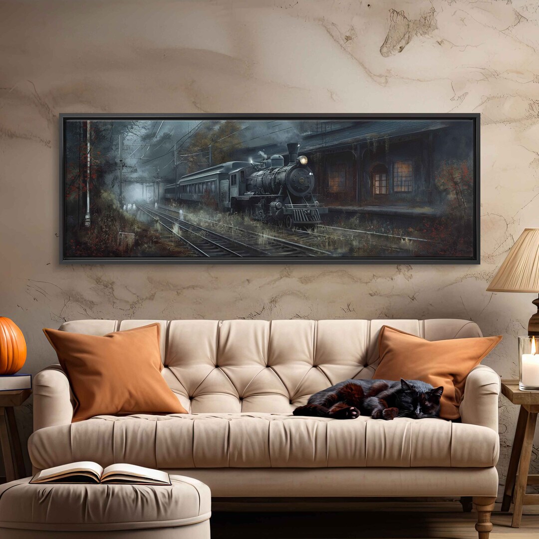 Spooky Old Train Station With Creepy Steam Engine Wall Art Canvas Print ...