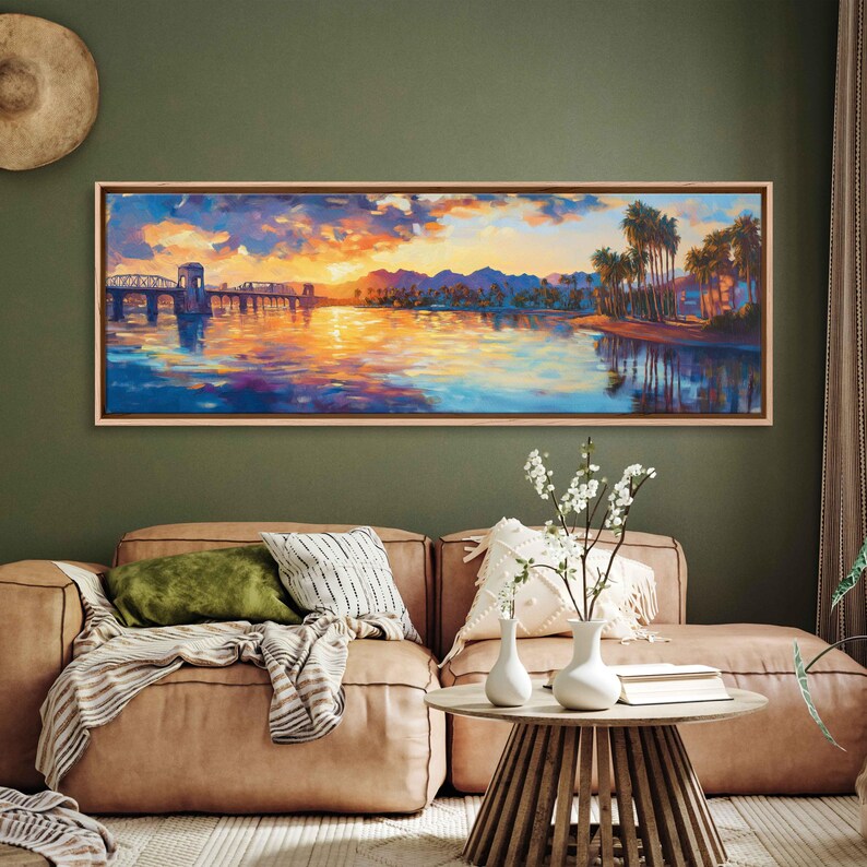 Lake Havasu Sunset, Wall Art Canvas Print, Vibrant Palm Trees, Golden ...