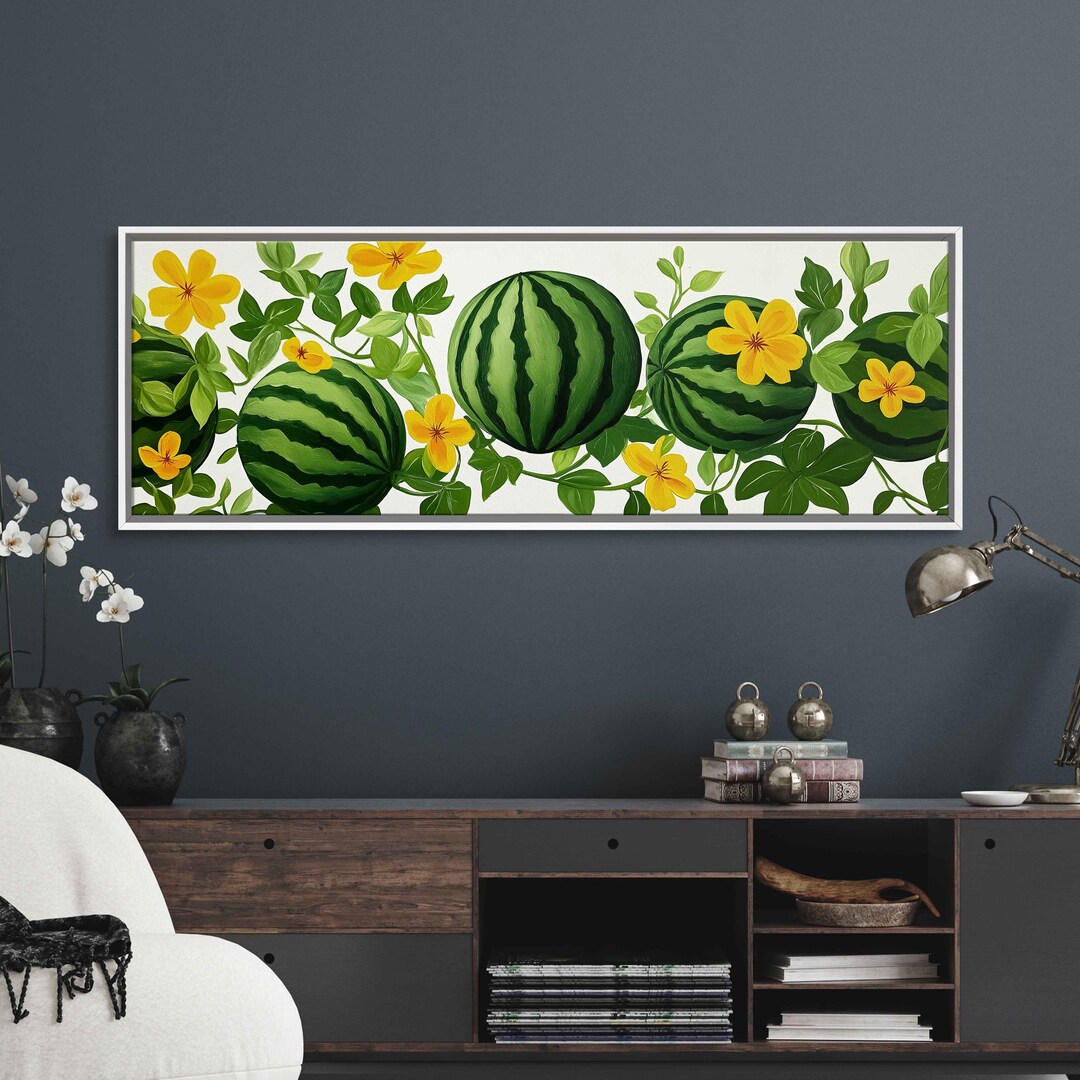Bright Watermelons and Flowers Acrylic Wall Art Canvas Print, Fruit ...