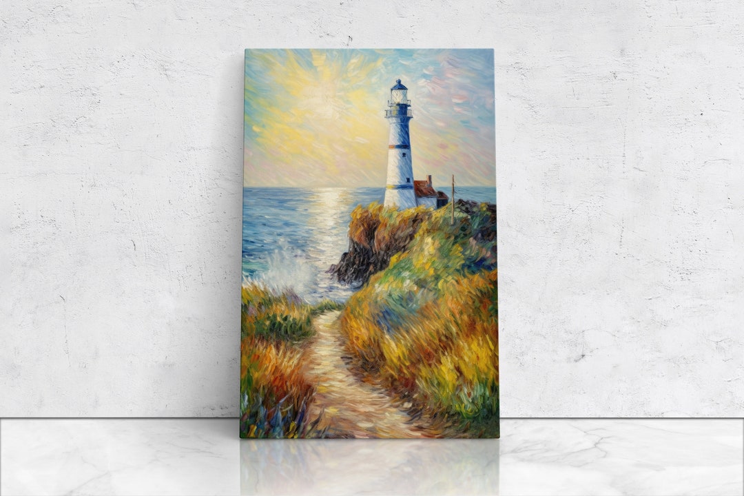 Lighthouse Oil Painting, High Resolution Digital Print on Canvas ...